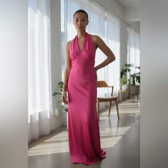 Dresses | Hot Pink Halter Maxi Gown Open Back Size 2 Nwt | Poshmark